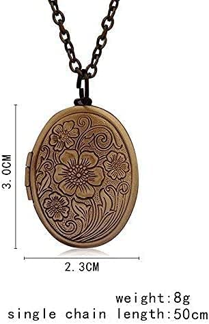 LRESJJIUJ Vintage Engraved Flower Locket Picture Pendant Necklace for Women