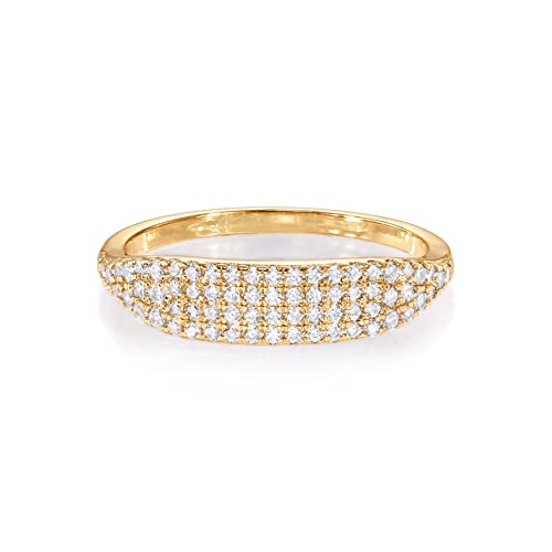 PAVOI 14K Gold Plated Slim Signet Ring with Sparkling Cubic Zirconia | Lightweight Dainty Statement Rings for Women (Yellow Gold, 7)