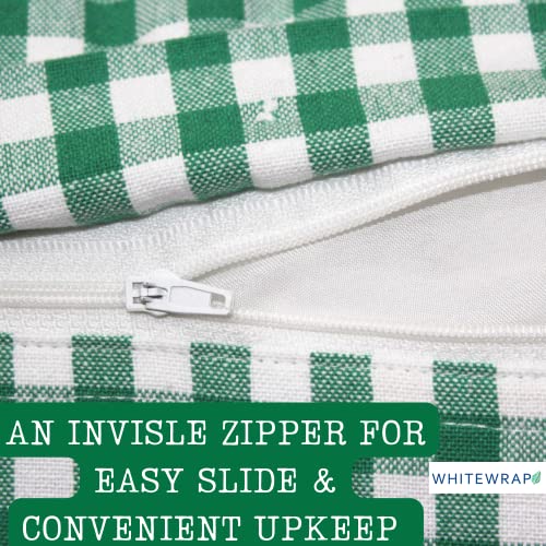 WHITEWRAP Pillow Cover| Farmhouse Checkers Decorative Throw Pillow Cover| Pillowcase| 18x18 inch Pack of 2 Green and White