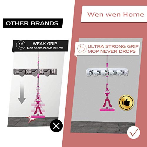 WEN WEN HOME Broom Holder and Garden Tool Organizer for Rake or Mop Handles, 5 Position with 6 Hooks, Up to 7-12 pounds and 1.25-Inches(Grey)