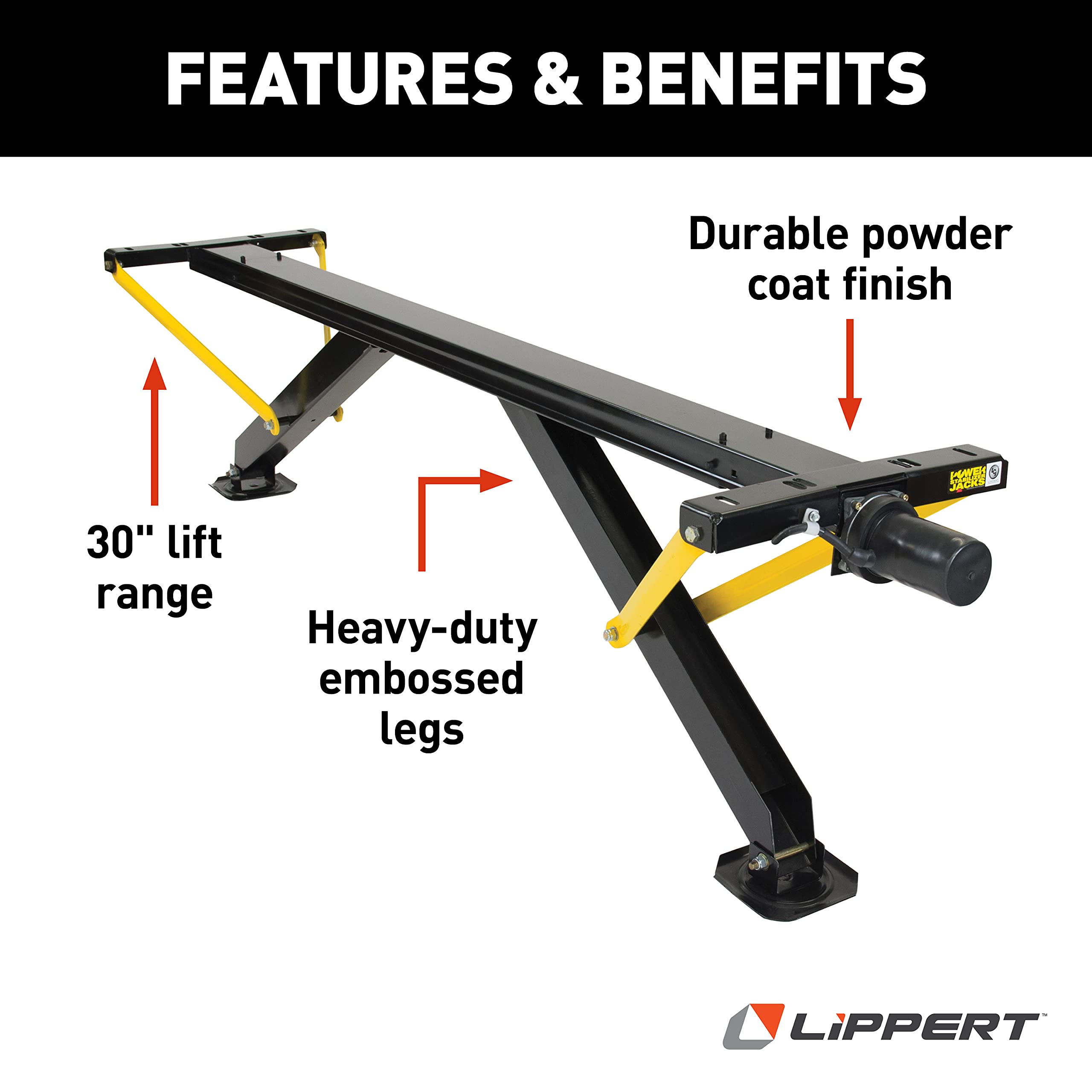 Lippert PSX1 High-Speed RV Power Stabilizer Jack System, No-Switch Assembly, Automatic Adjustment, Heavy-Gauge Powder-Coated Steel Frame, Up to 30" Extension - 337199