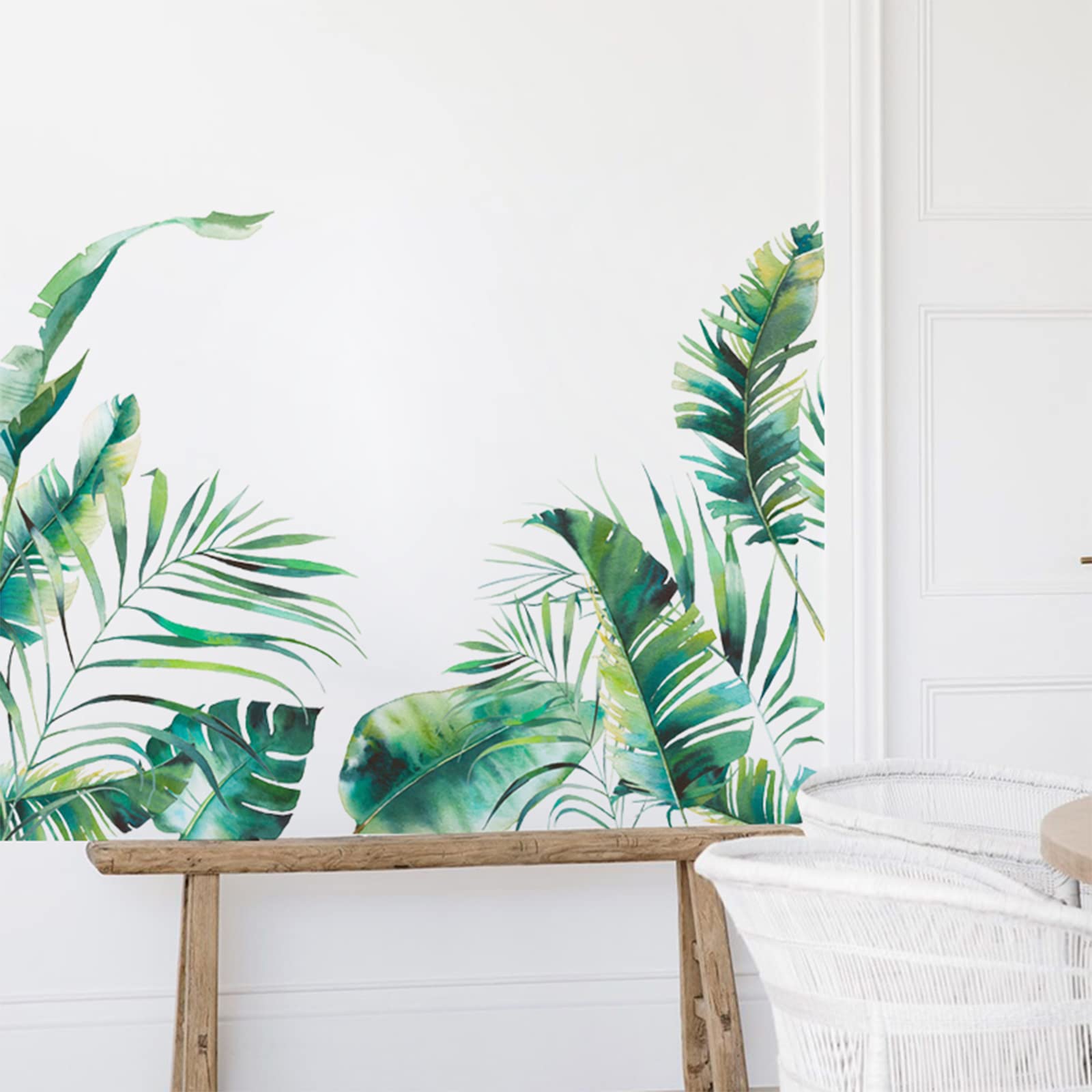Tropical Vegetation Wall Decals Large Vinyl Green Plants Wall Stickers for Classroom Nursery Living Room Home Wall Decoration