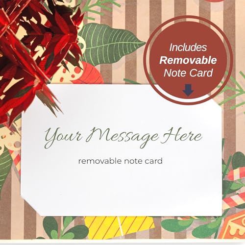 Paper Love 3D Pop Up Christmas Cards, Poinsettias Plant, 3D Popup Greeting Cards, Gift For Christmas or Holidays, 5" x 7" Cover - Includes Envelope and Note Tag