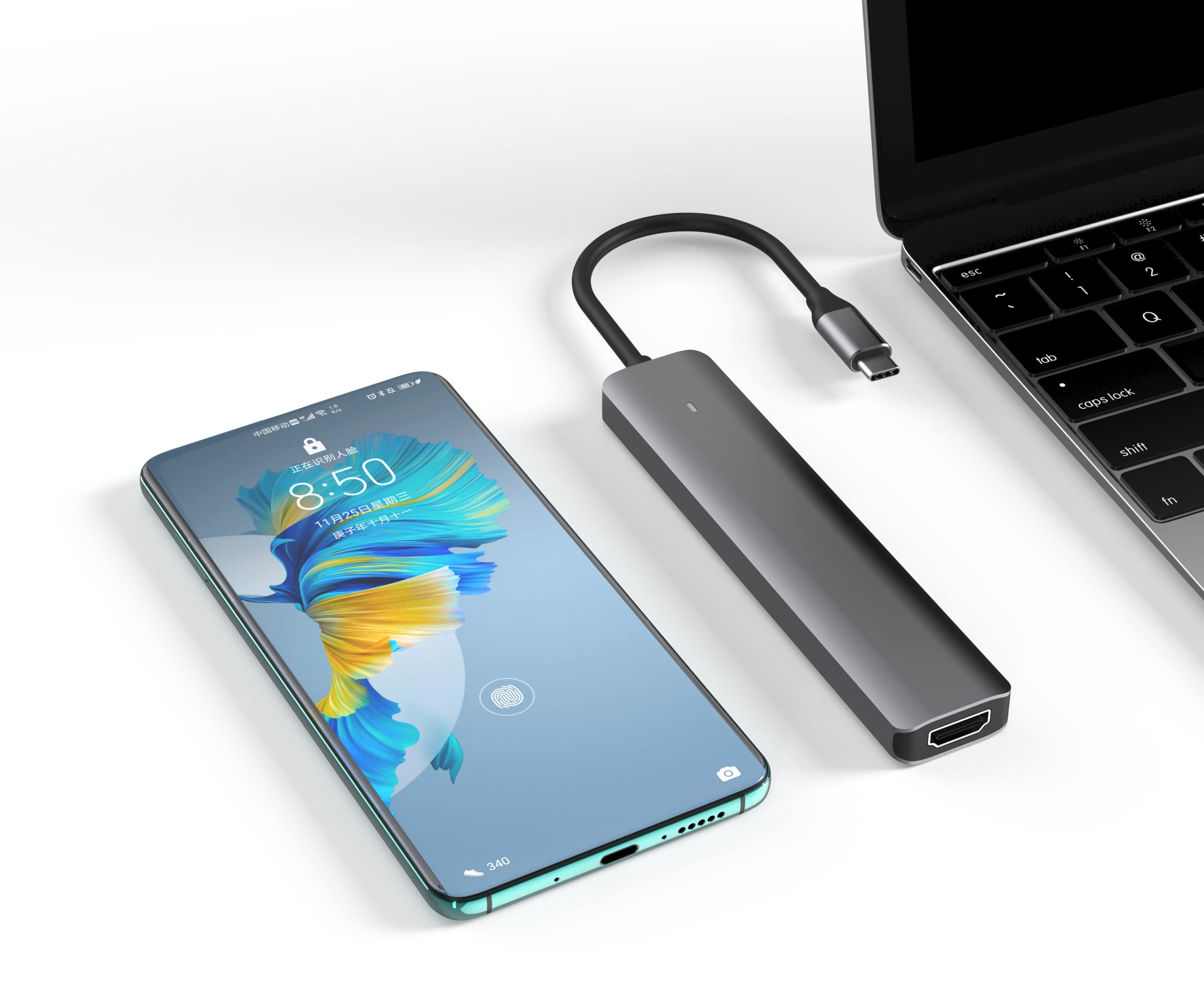 Type C Multi Port Adapter with 4K HDMI, USB3.0,100W PD Charging, TF SD Card Reader, USB2.0 USB-C to USB HUB Compatible for MacBook Smartphone Laptop Mouse Keyboard Printer Camera.