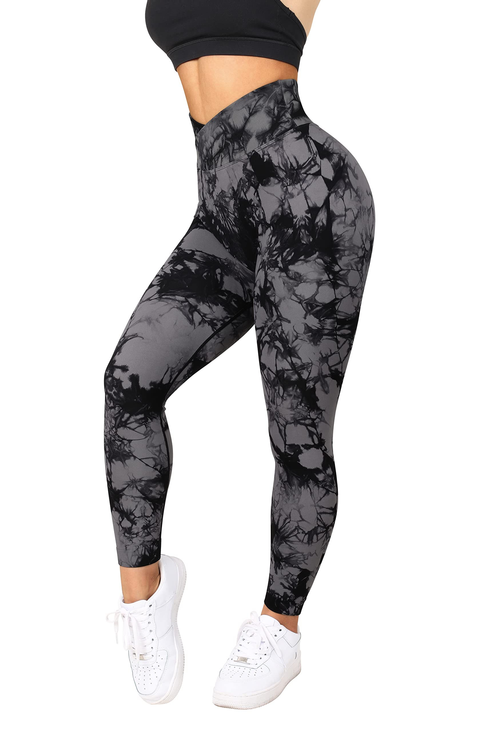 RXRXCOCO Women Seamless Crossover Leggings High Waisted Butt Lifting Workout Yoga Pants Large Rose Red