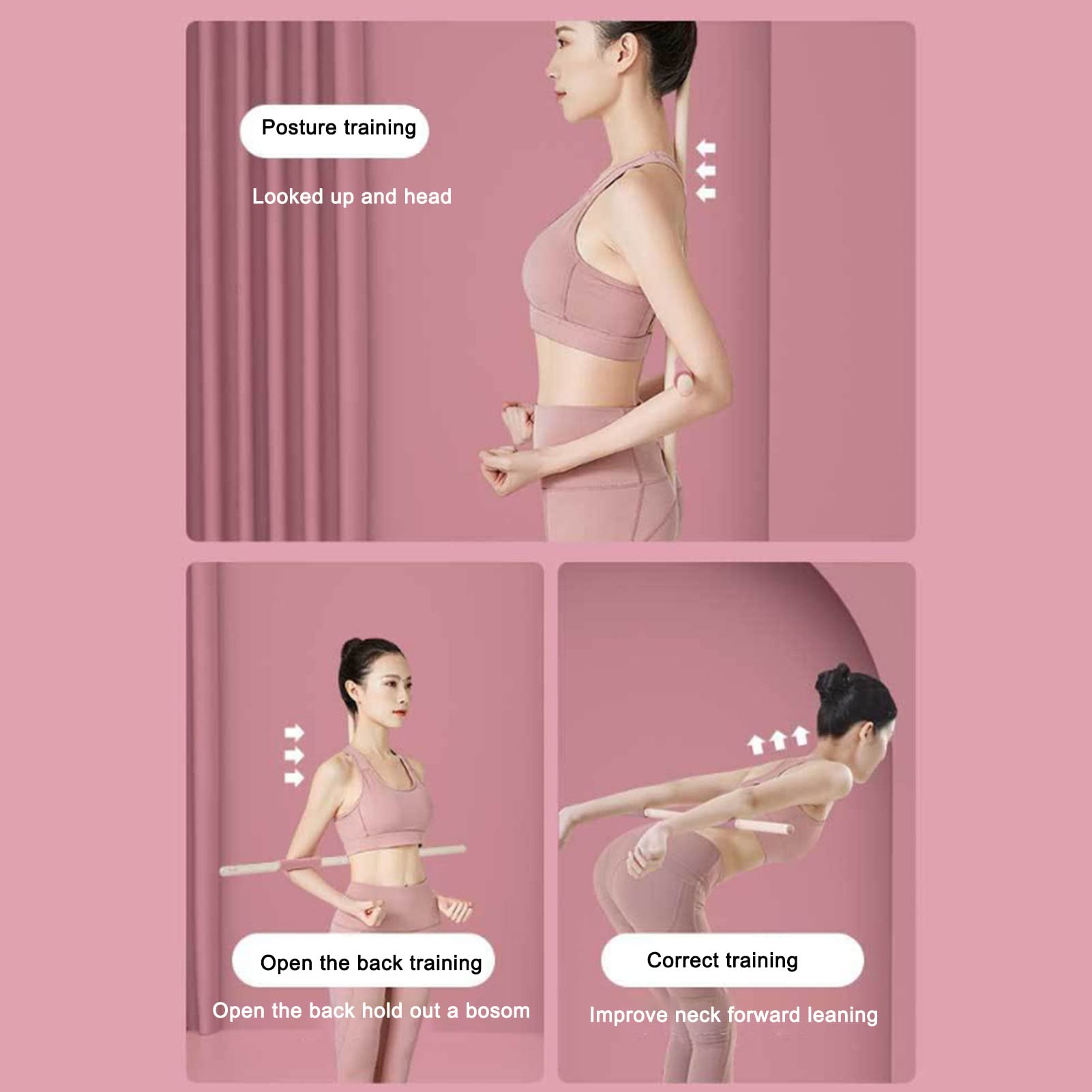 Posture Corrector, Yoga Stick Beechwood NBR Hunchback Corrector Body Training Lightweight Exercise Stick for Exercise