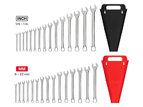 TEKTON Combination Wrench Set, 30-Piece (1/4-1 in., 8-22 mm) - Holder | 90191