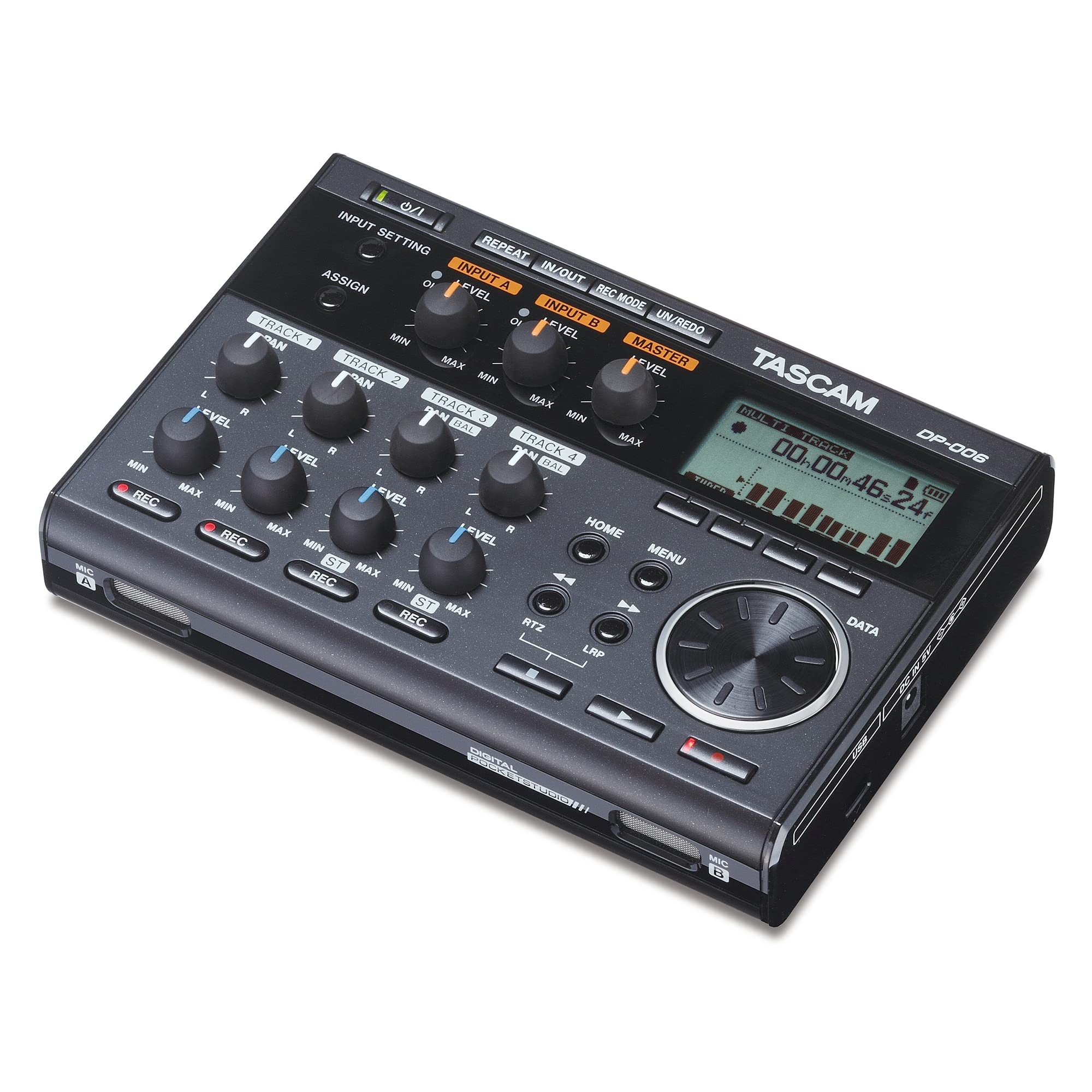 Tascam DP-006 6-Track Digital Pocketstudio Multi-Track Audio Recorder Bundle with Tascam TH-02 Headphones, 32GB SDHC Memory, 2x 10-Foot TRS Cable, Tabletop Tripod, Microfiber Cloth
