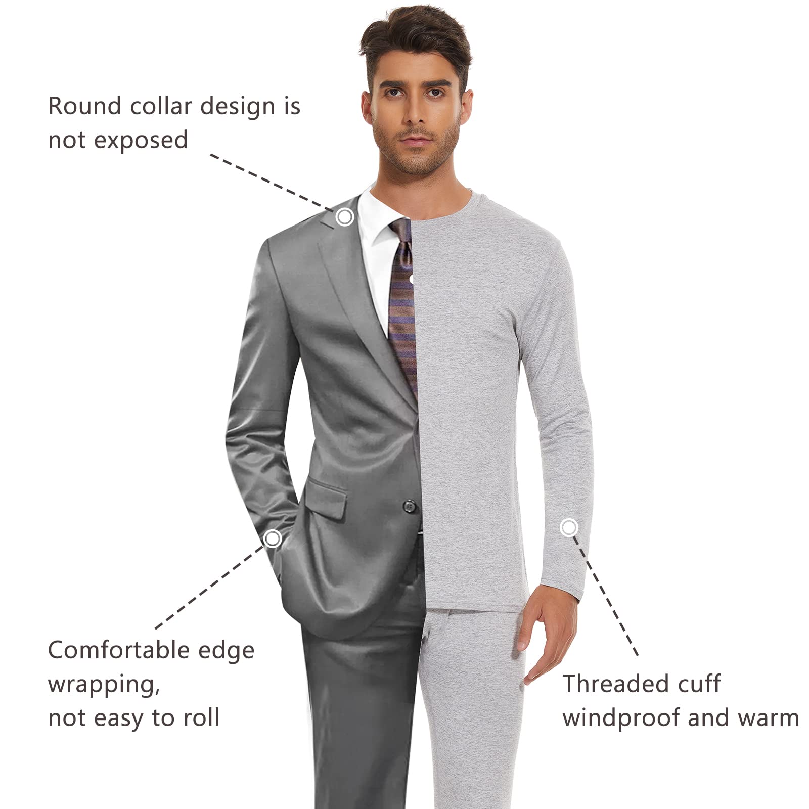 SIMIYA Thermal Underwear Set for Men Long Johns with Fleece Lined Long Sleeve Base Layer Set Top Bottom Light Floral Grey