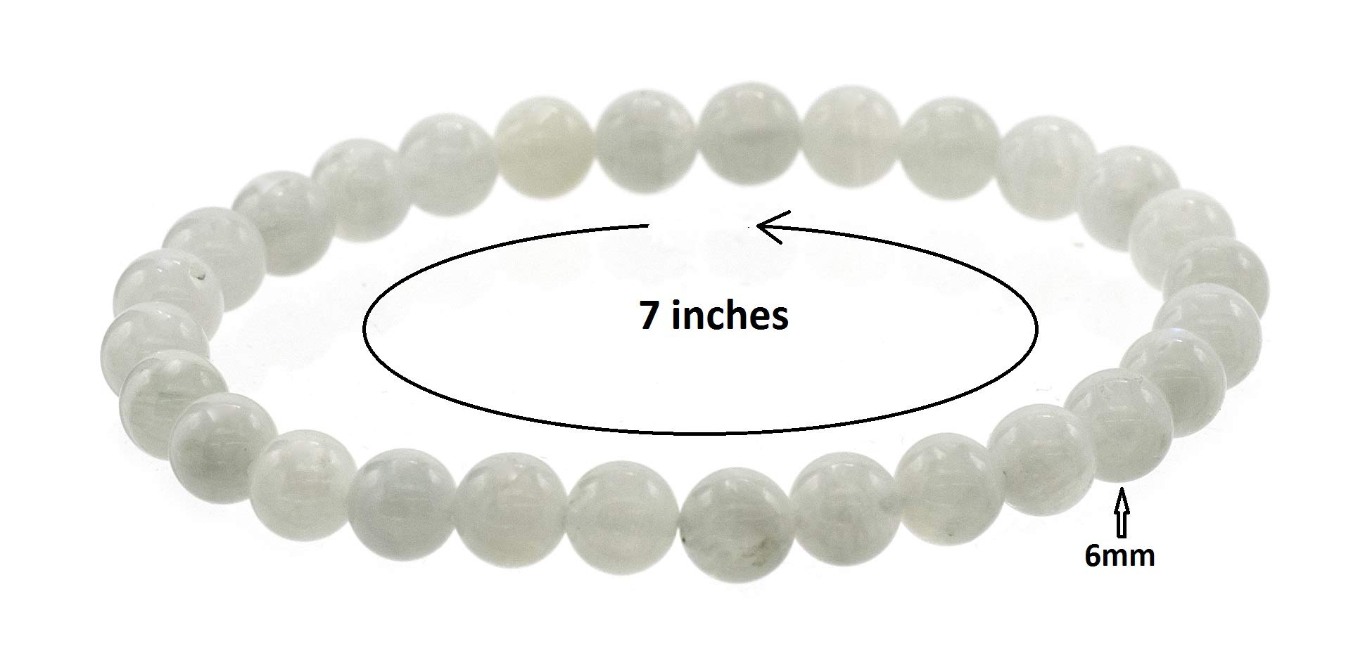 LTC Designs Shiny 6mm Round Moonstone Stackable Stretch Bracelet, 7" for Men, Women,and Teens.
