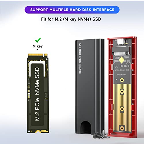 Yoidesu M.2 NVMe SSD Enclosure, USB3.1 Gen2 Type C M.2 PCIe NVMe M Key SSD Enclosure Adapter, 10Gbps Solid State Drive Enclosure for M.2 SATA NVMe 2230/2242/2260/2280 SSD(Black)