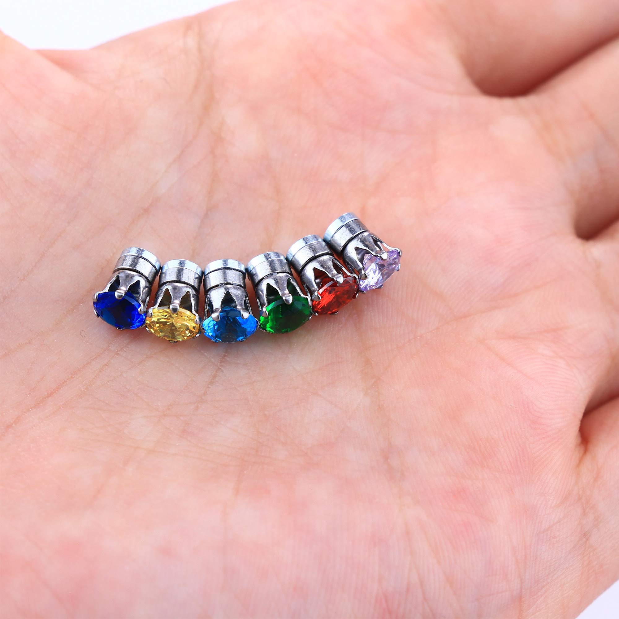 ORAZIO 12 Pairs Magnetic Stud Earrings for Men Women Non-piercing Rhinestone Magnet Earrings Stainless Steel Magnetic Clip on Nose Stud Earrings Set
