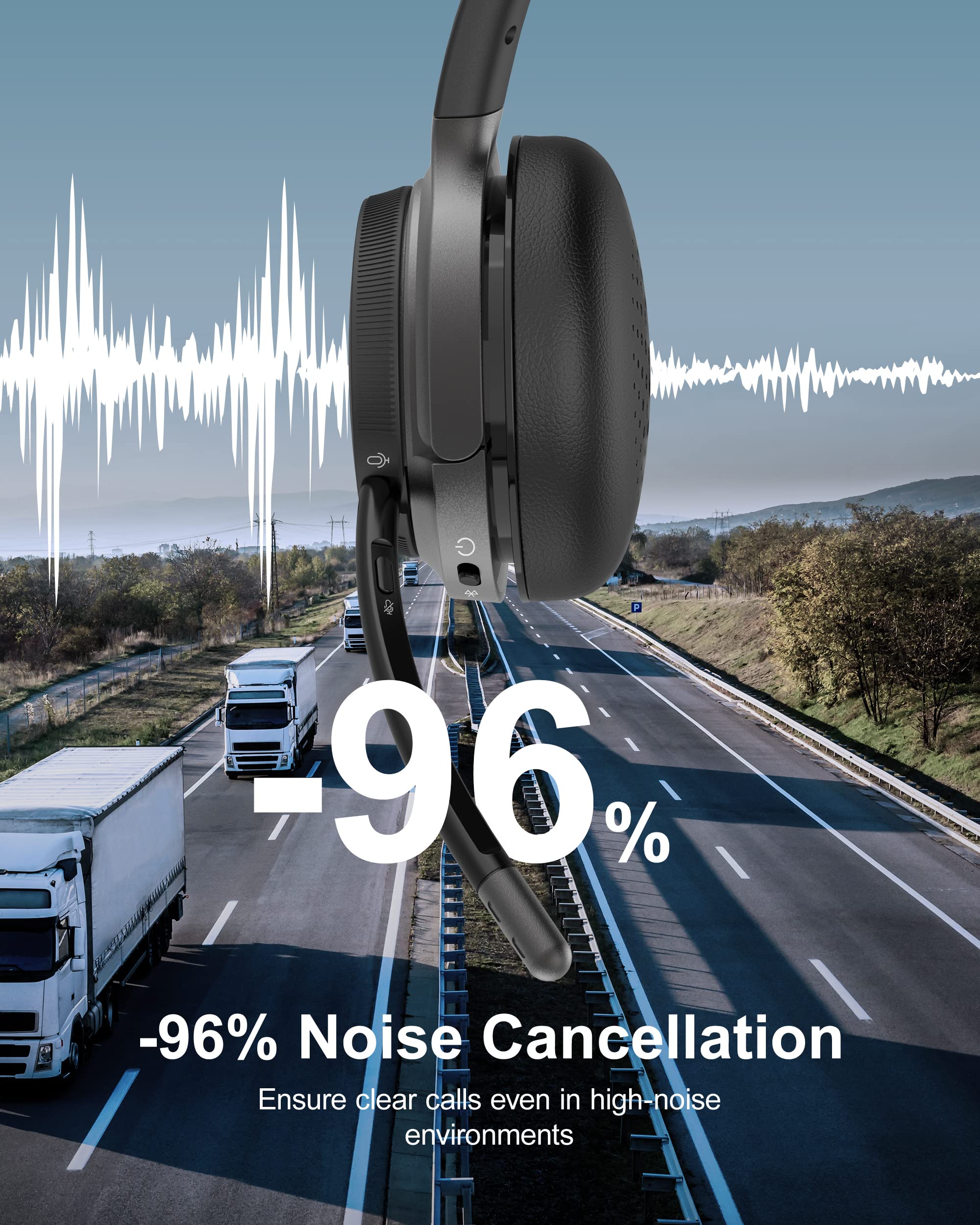TZS Trucker Bluetooth Headset, Wireless Headset with ENC Noise Cancelling & Mute Button Microphone, V5.0 Handfree Bluetooth Headphone for Driving/Business/Office Compatible with iPhone and Android