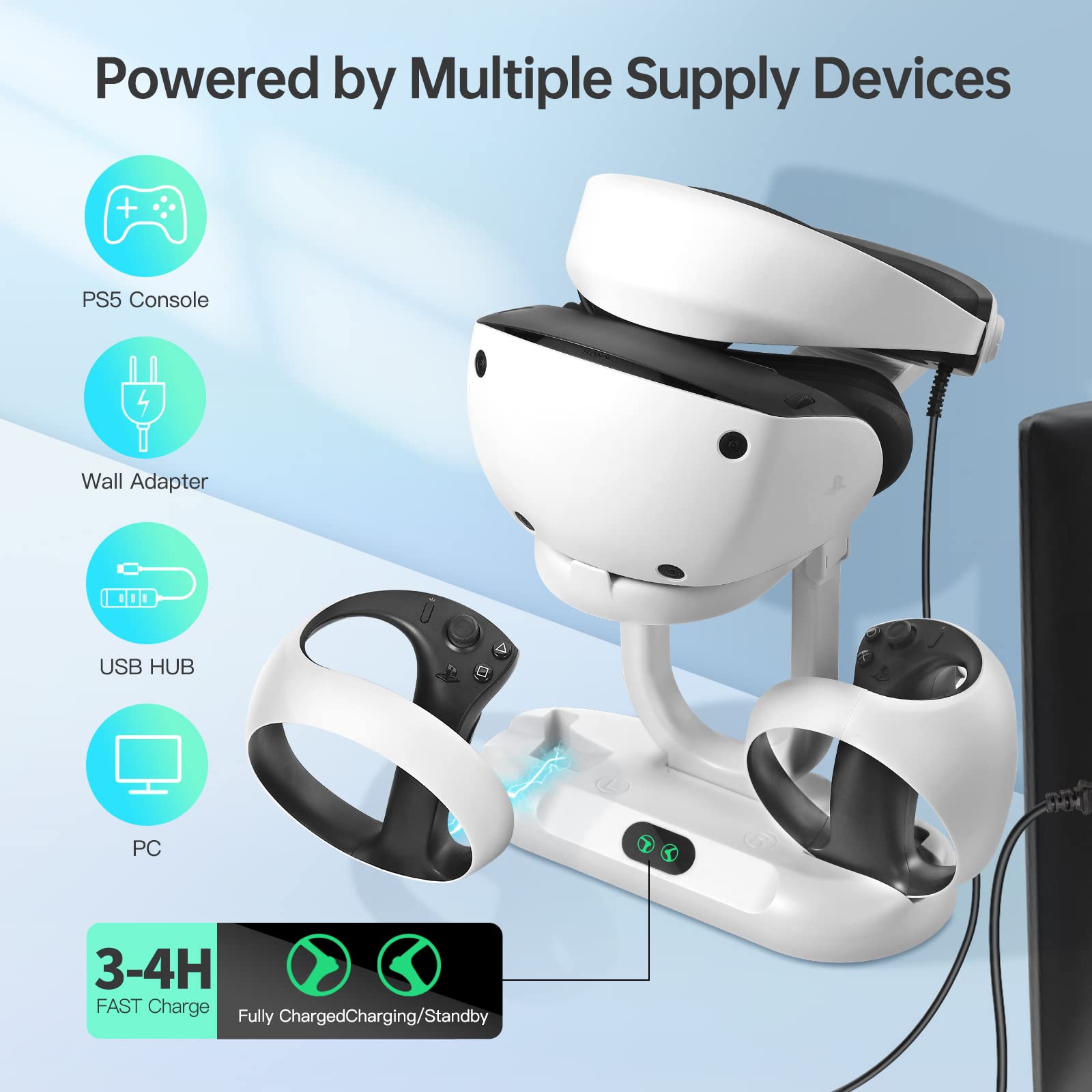 TATAVR Controller Charging Dock for PS5 VR2, PSVR 2 Controller Charging Station with VR Gaming Headset with USB-C Port and A Micro-USB Cable for PS5 Accessories
