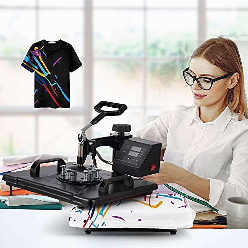 Pro 8 in 1 Heat Press Machine 12x15 Combo Teflon-Coated, Upgrade Slide Out Drawer Tshirt Press, Premium Aluminum Hat Press, Multifunction Swing Away Heat Transfer Press for T Shirts/Cap/Mug/Plate