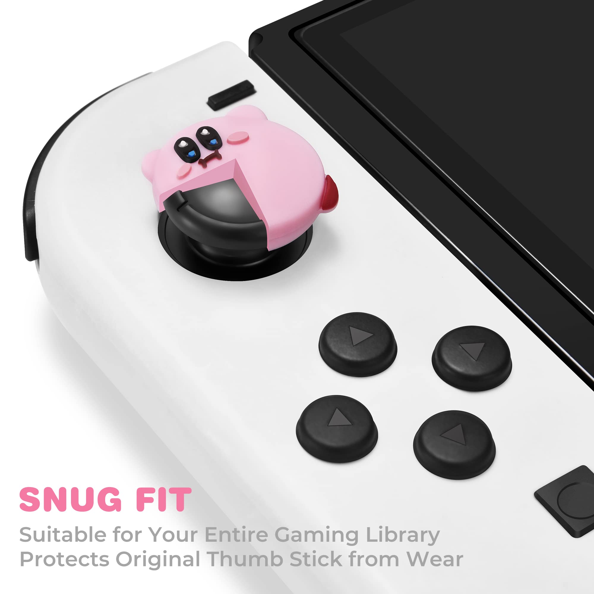 Switch Thumb Grips Joystick Caps Compatible with Nintendo Switch/OLED/Lite Kirby Controller, PALPOW Cute Silicone Analog Stick Cover, 4PCS - Pink Puffball