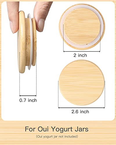Oui Yogurt Jar Lids - 6 Pack Oui Lids- Natural Bamboo Wood with Silicone Sealing Rings, For 5 Oz Oui Yogurt Jars