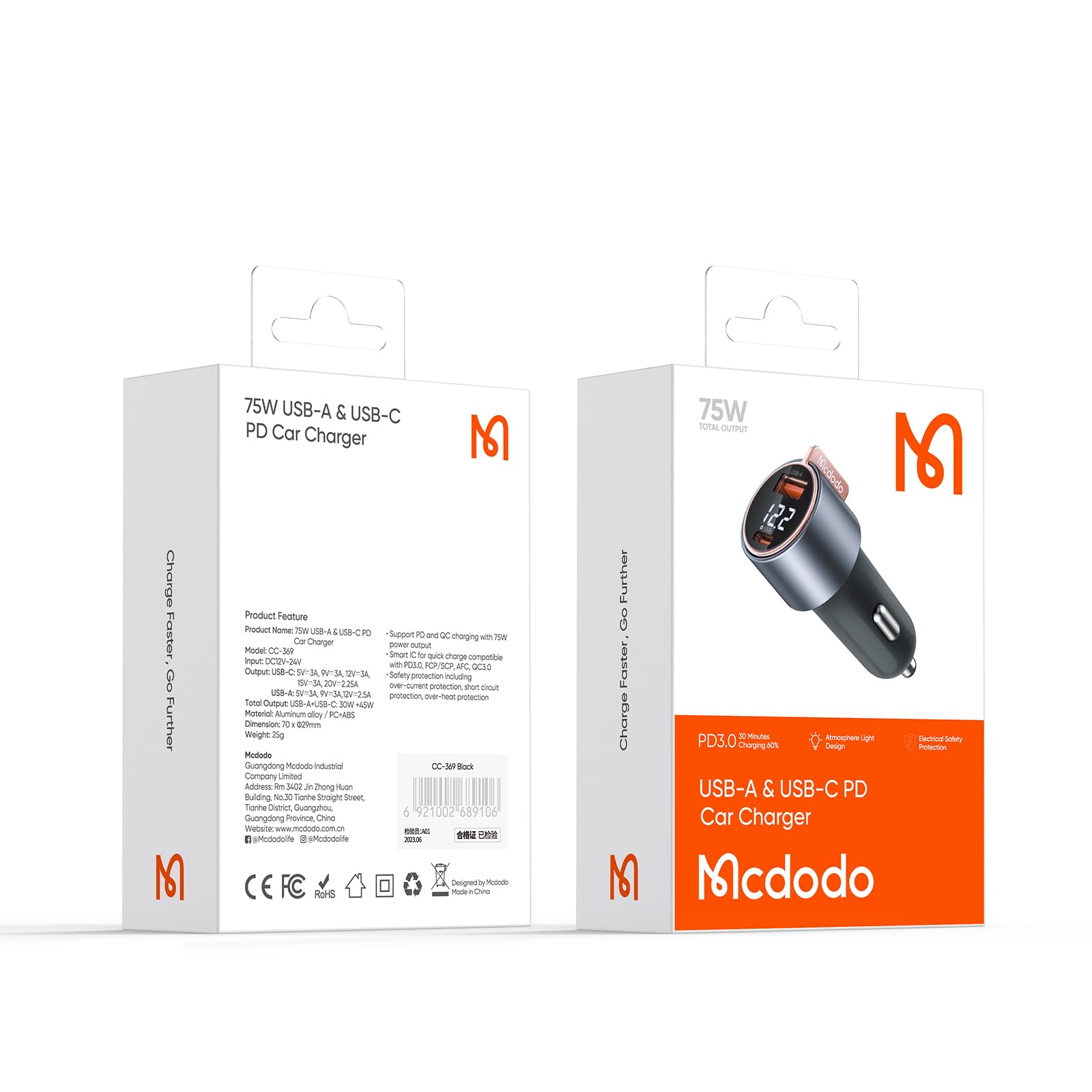 Mcdodo 75W Car Charger Adapter Fast Charging Cigarette Lighter USB C/USB A PD3.0 QC4.0 Cell Phone Automobile Chargers Compatible with iPhone 15/14/iPad/Samsung Galaxy S23/21/10/Car Vacuum Cleaner