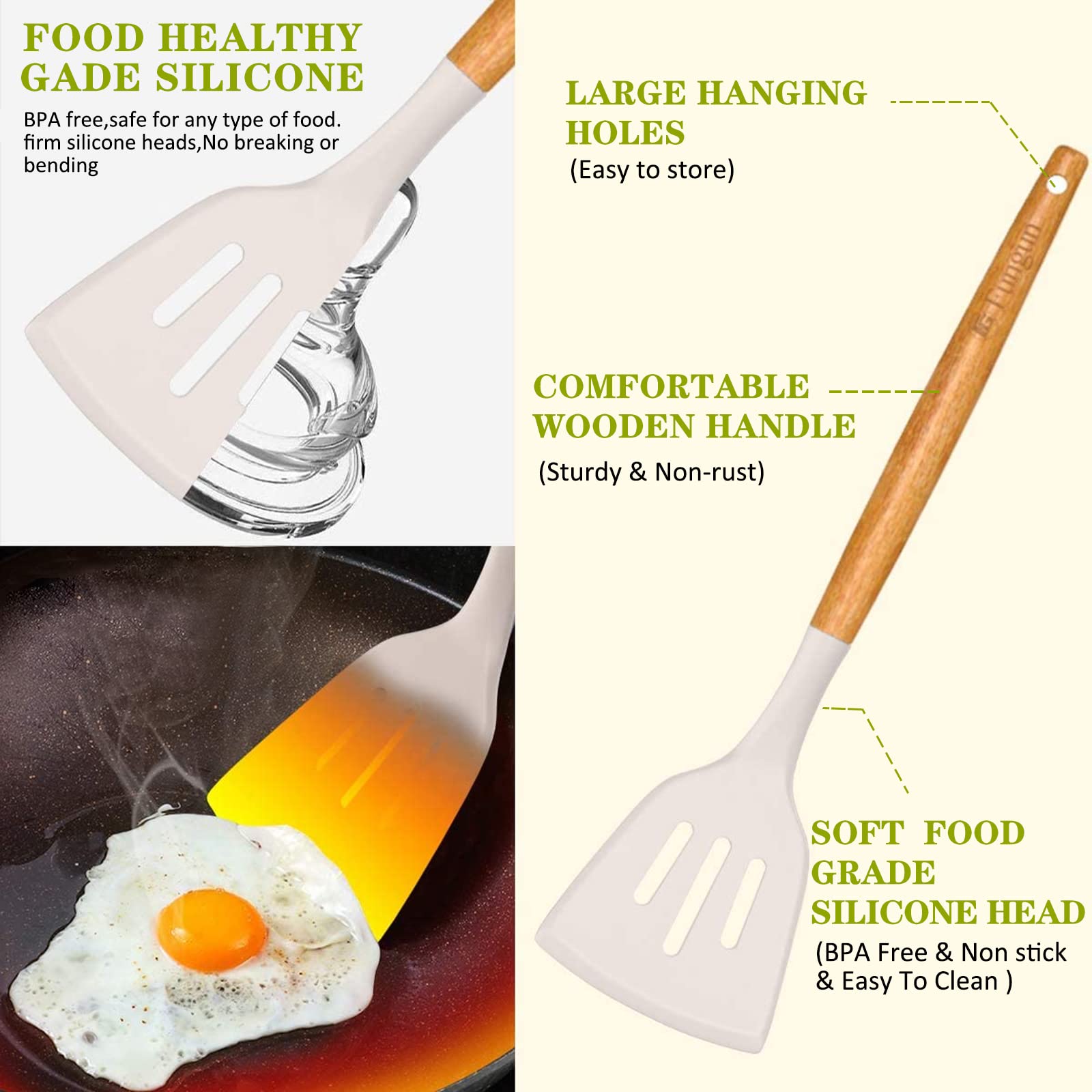 Kitchen Cooking Utensil Set, Fungun 35 pcs Cooking Utensils - Nonstick Kitchen Utensils Cookware Set Spatula Set -Kitchen Gadgets Utensils Set, Kitchen Tools Gift-khaki