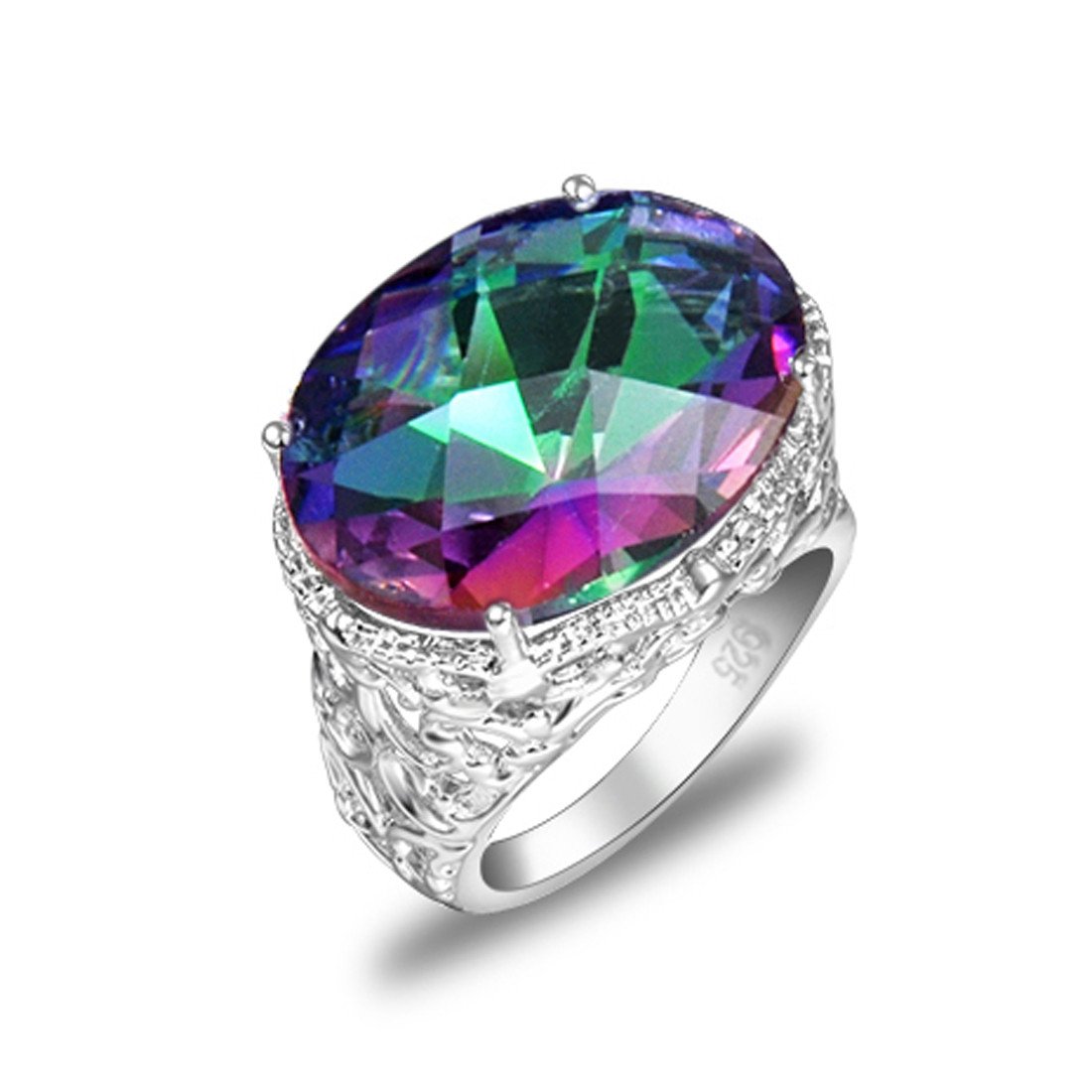 Luckyshine Dreamy Rainbow Oval Fire Mystic Topaz Gems Silver Plated Rings