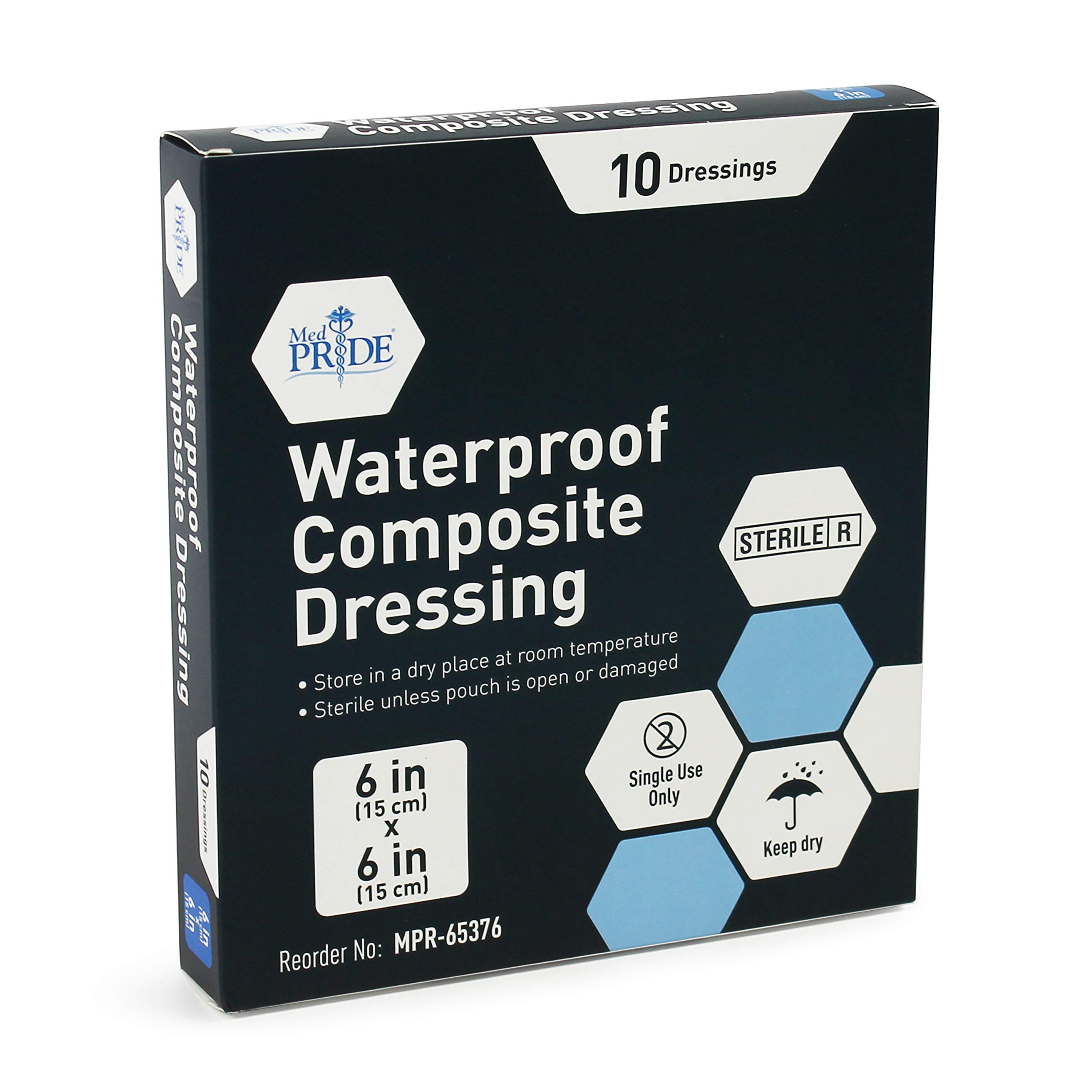 MED PRIDE Waterproof Composite 6โโ x 6โโ Wound Dressing Pads- 10-Pack, Sterile, Individually Wrapped- for Men/Women- for Pressure Ulcers, Post Op Trauma-Injury-Medium Absorbency