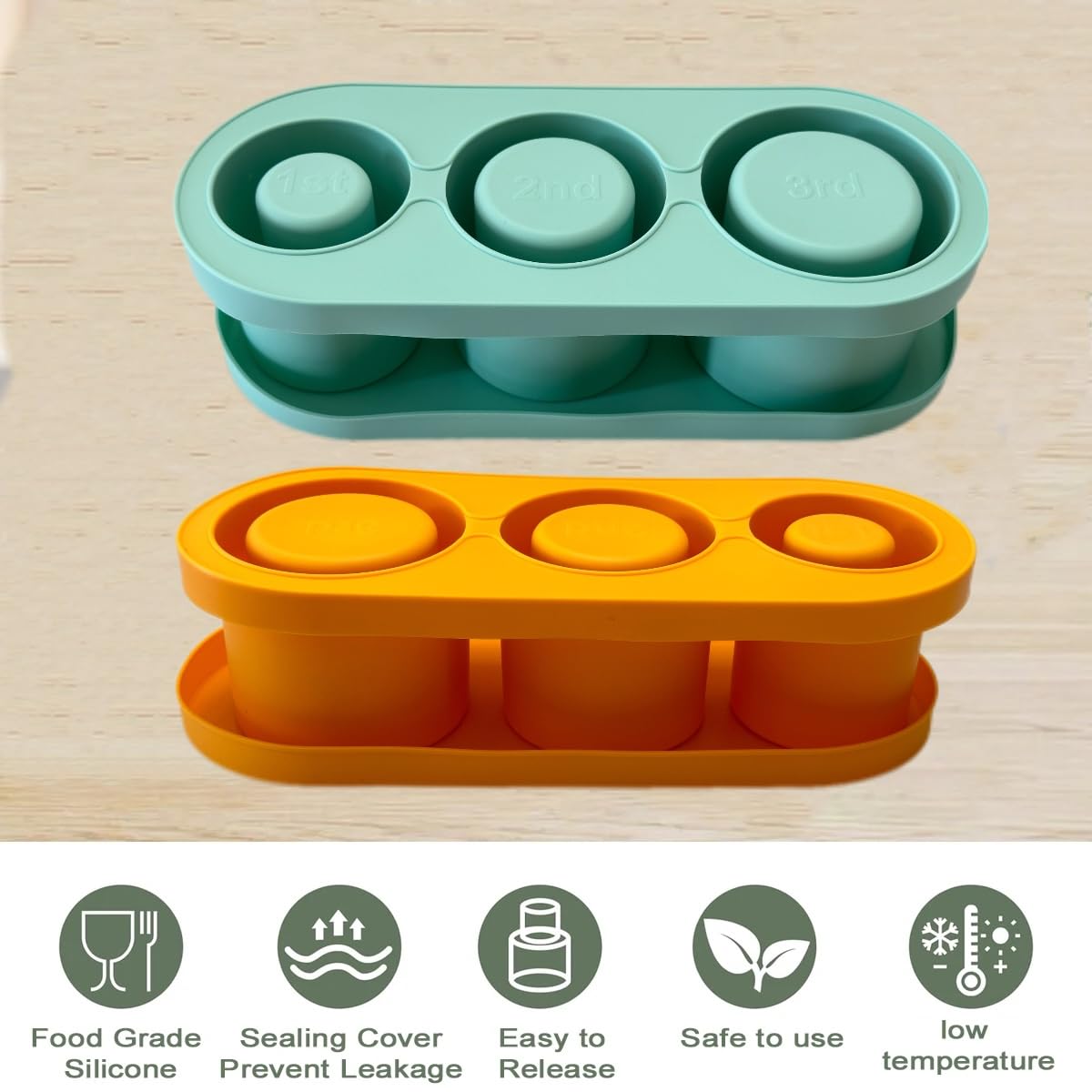 TAYASH Silicone Ice Cube Tray with Lid for 20-40 oz Tumblers,3 in 1 Silicone Ice Cube Molds With Lid and Bin,Summer Ice Cube Trays for Chilling Cocktails, Whiskey (Size : Green)