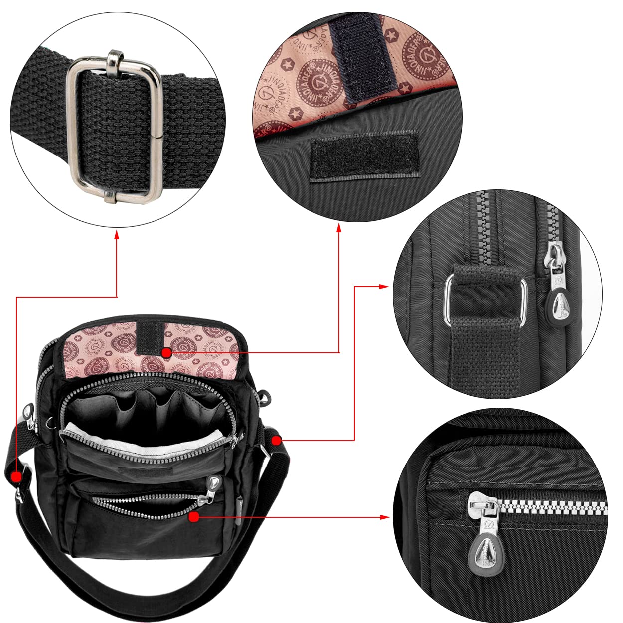 Scioltoo Shoulder Bags for Women Medium Size Nylon Crossbody Purses and Handbags For Travel and Everyday Pack(2-Black)