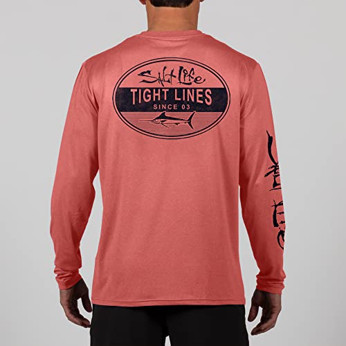 Salt Life Tight Lines Performance Long Sleeve Classic Fit Shirt, Burnt Coral Heather, Large
