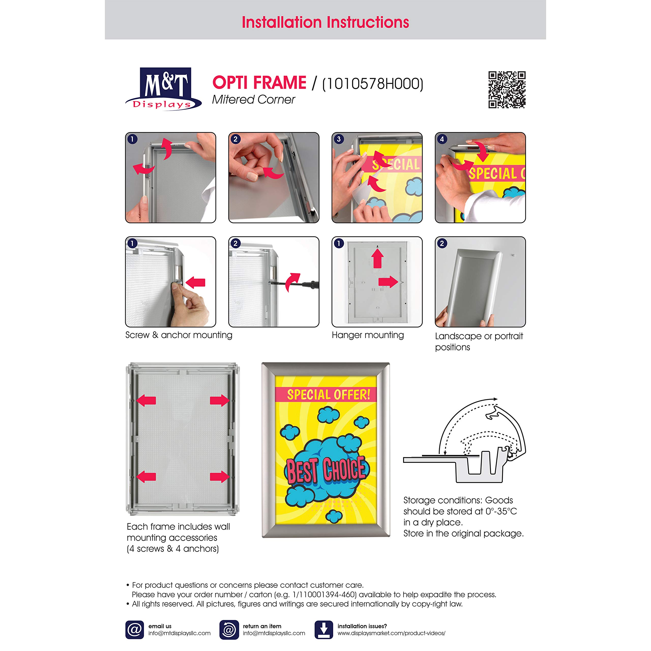 M&T Displays Opti Snap Poster Frame 11x17 Inch Black 1" Aluminum Profile Front Loading Wall Mounting Photo Picture Document Certificate Sign Holder Mitered Corner Anti Glare Cover (200 pack)