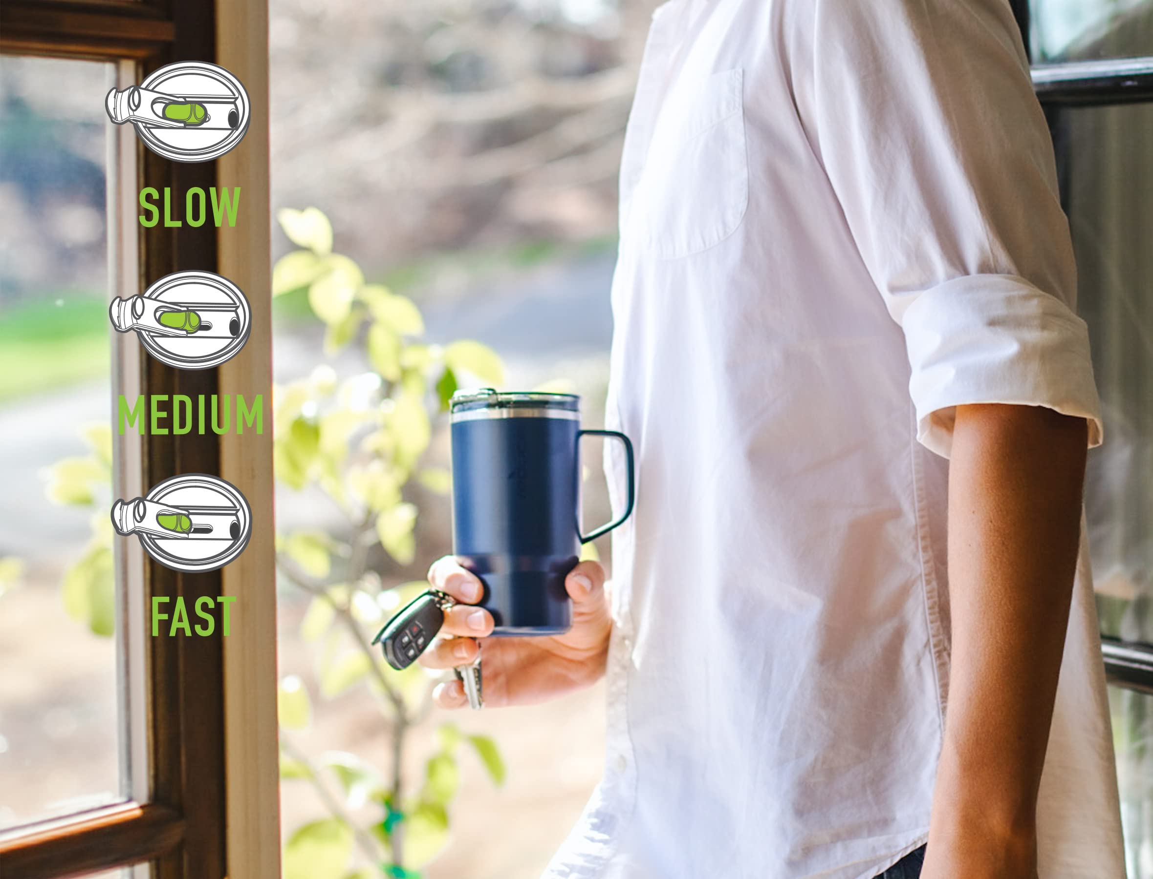Reduce Travel Coffee Mug, 18 oz - Insulated Mug for Hot Tea, Coffee and Other Hot Drinks - With Flo-Motion Lid and Handle - Single-Serve and Cupholder Friendly - Eucalyptus