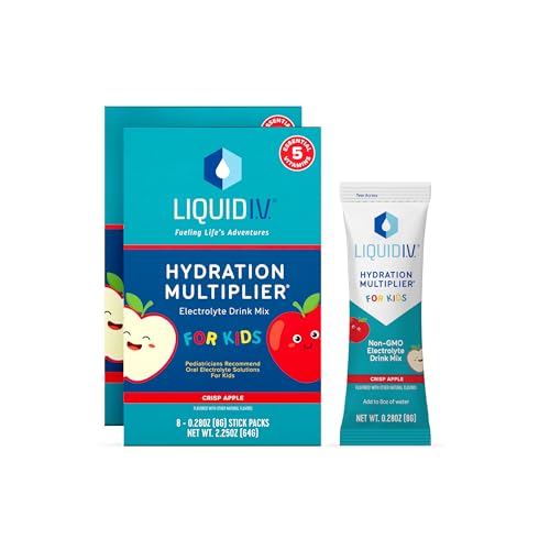 Liquid I.V.® Hydration Multiplier® +Kids - Crisp Red Apple - Hydration Powder Packets | Electrolyte Powder Drink Mix | Convenient Single-Serving Sticks | Non-GMO | 8 Servings (Pack of 2)