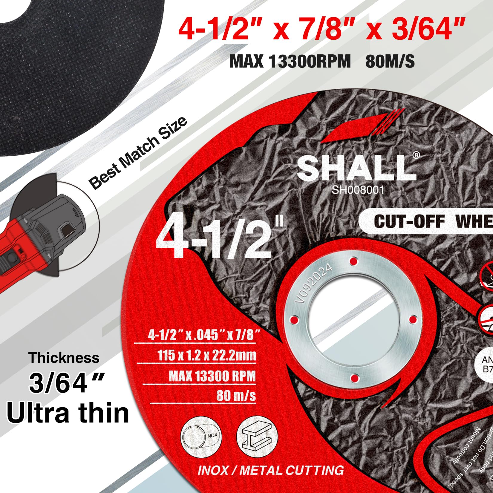 SHALL 50-Pack Cut Off Wheels 4 1/2 x 7/8 Inch, Cutting Wheel with Pouch for Angle Grinder, 4.5β Metal & Stainless Steel Fast Cutting Disc, Grinder Wheel for General Purpose Metal Cutting