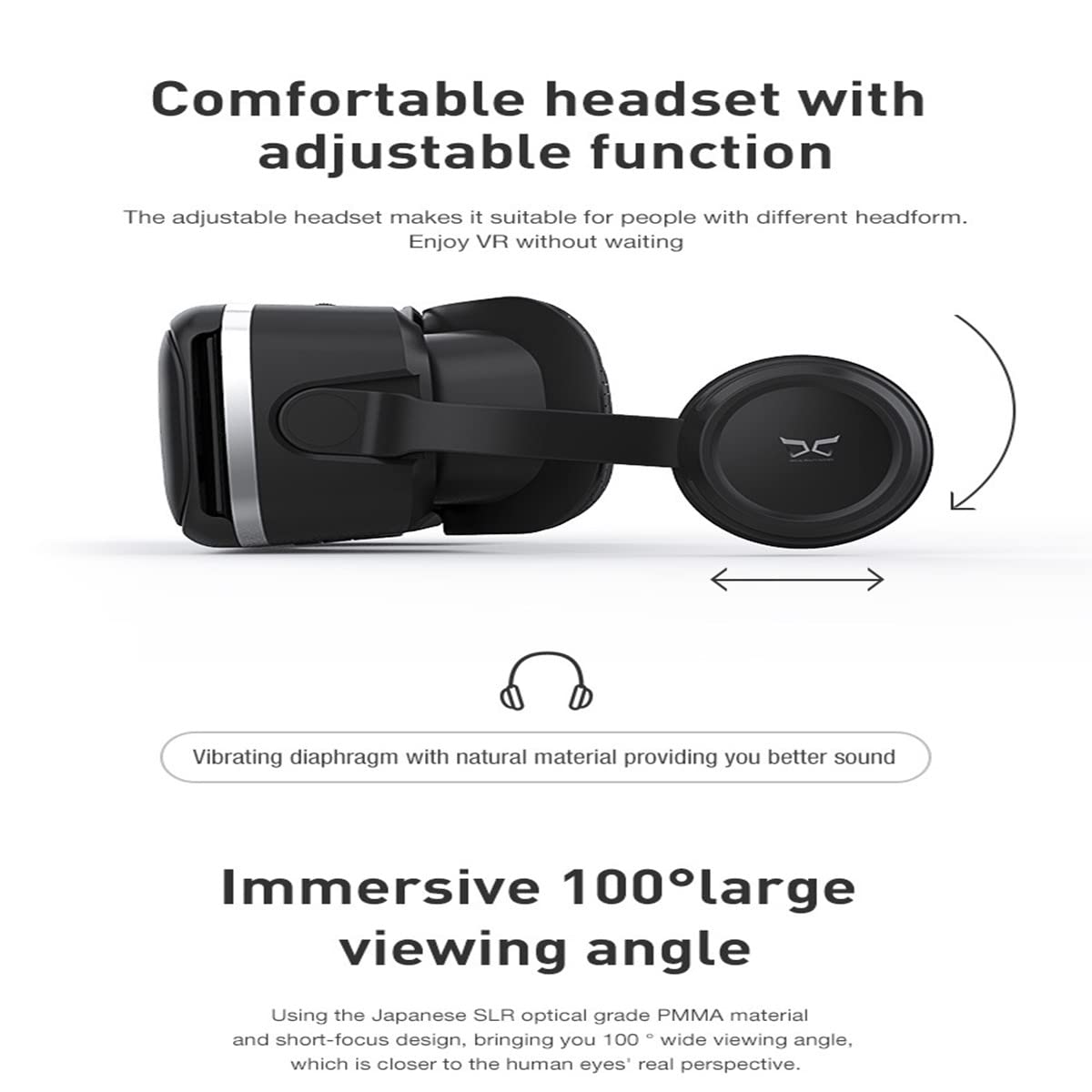 VR 3D Virtual wearable display with Headphones Audio Position Discrimination Headset Glasses 360 ° 3D Space Immersion Experience Compatible with iOS and Android
