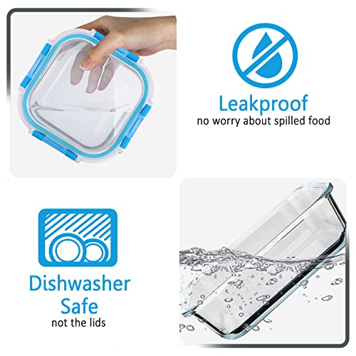 M MCIRCO 30 Pieces Glass Food Storage Containers with Upgraded Snap Locking Lids,Glass Meal Prep Containers Set - Airtight Lunch Containers, Microwave, Oven, Freezer and Dishwasher Friendly, Blue