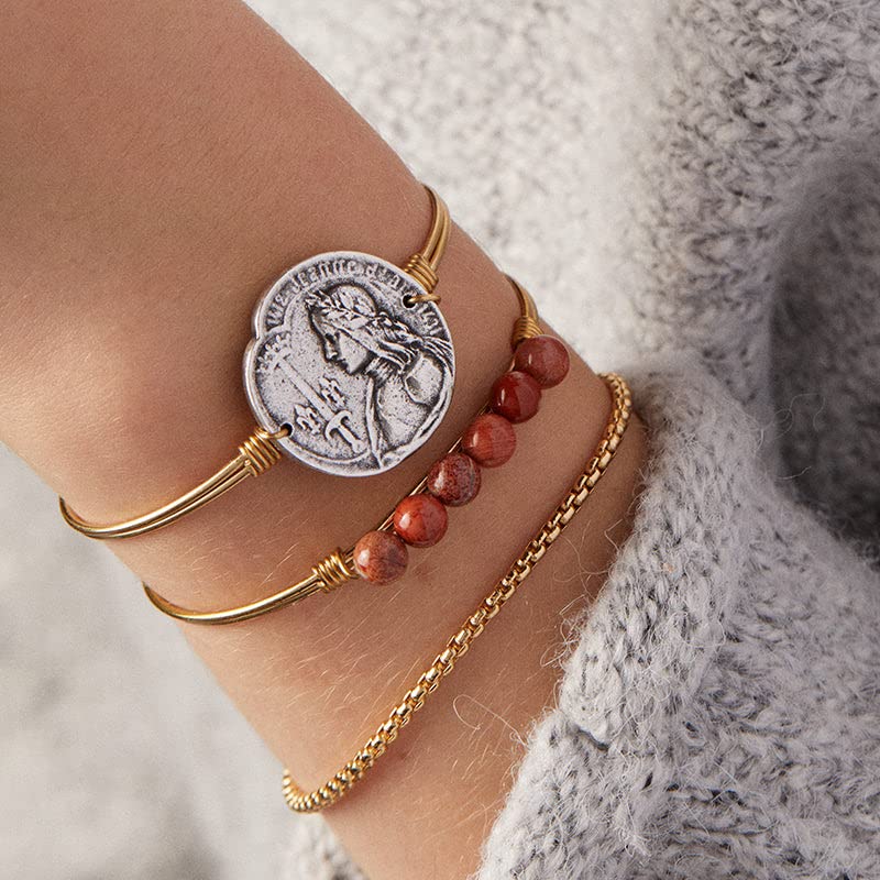 Luca + Danni Joan Of Arc Bangle Bracelet For Women - Brass Tone Regular Size Made in The USA