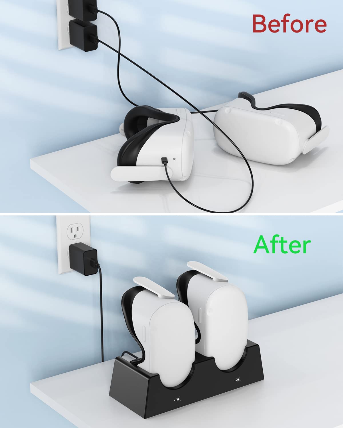 SiWiQU Dual Charging Dock for Quest 2, Fast Charger Station for Quest 2 with Charging Port Indicator, Upgrade 2 in 1 Charging Stand with 1.5M USB-C Link Cable
