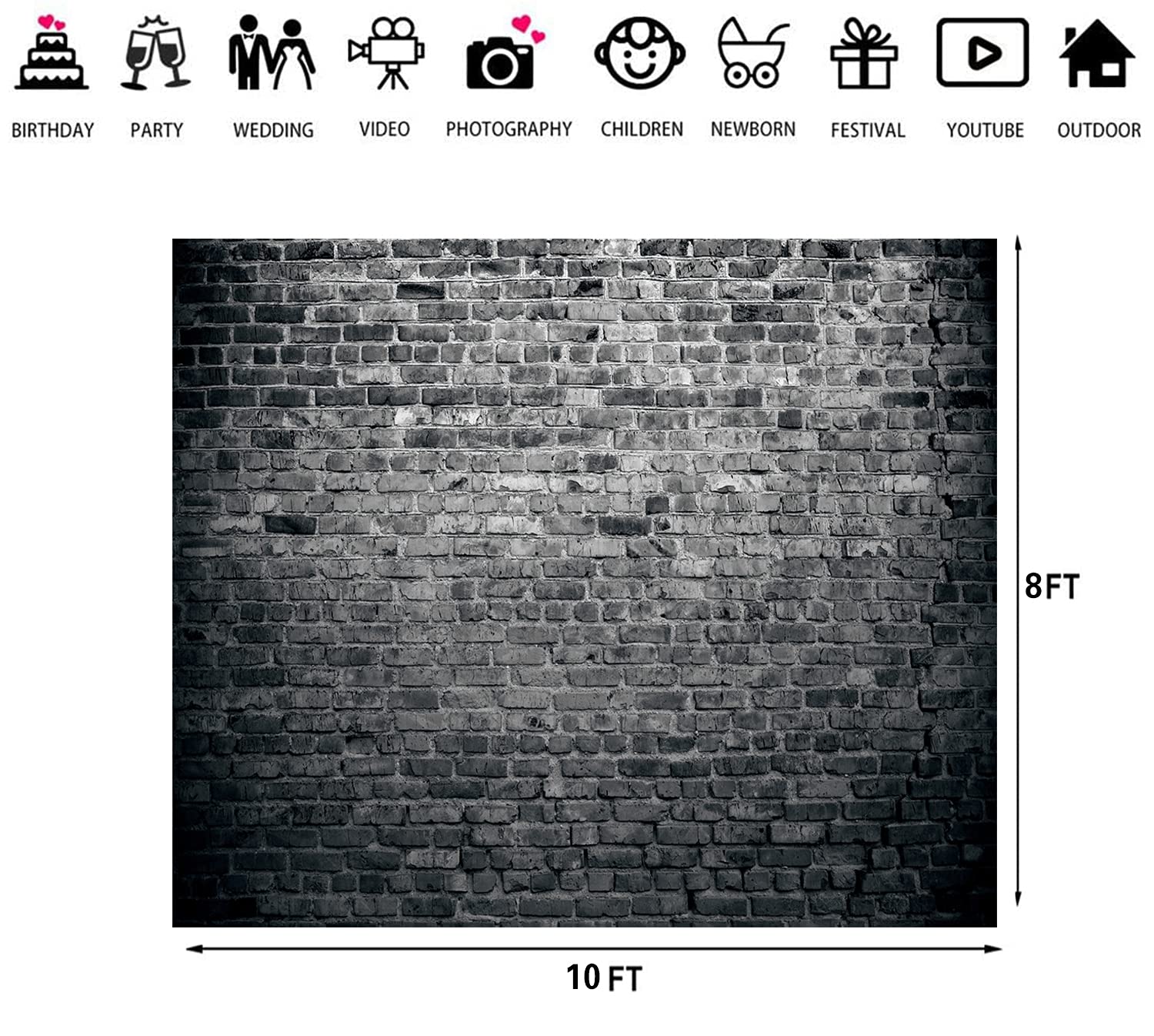 LTLYH 7x5ft Black Brick Wall Backdrop Birthday Party Brick Background Brick Wall Photography Props Room Decoration Background Photo Background 136