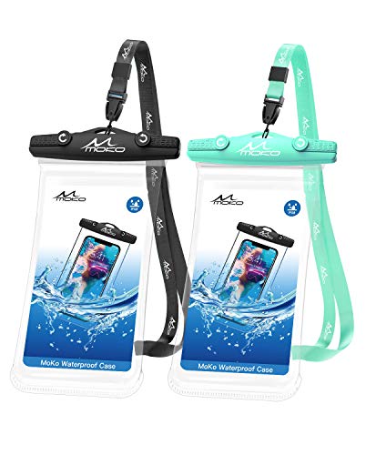 MoKo Waterproof Cellphone Pouch, [2 Pack] Underwater Phone Case Dry Bag with Lanyard Compatible with iPhone 12 Mini/12 Pro, iPhone 11 Pro/11 Pro Max, X/Xs/Xr/Xs Max/8/7, Samsung Note 10, S21/S20/S10