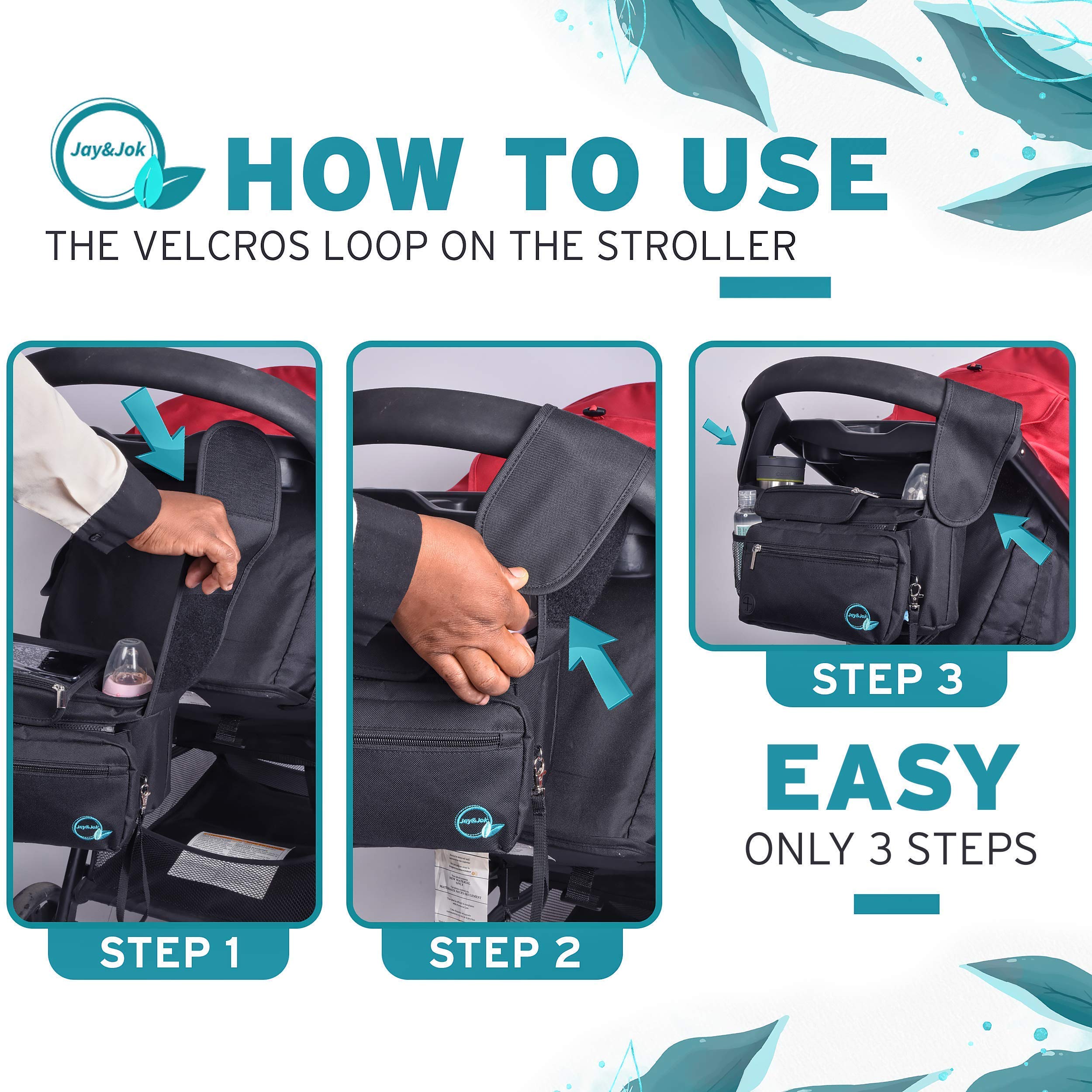 mcyiqihai Jay&JOK Stroller Organizer Bag with Cup Holders, Wipe Dispenser, Detachable Bag, Mirror for Moms. Waterproof Changing Pad, Non-Slip & Shoulder Strap Fit All Baby and Pet Stroller