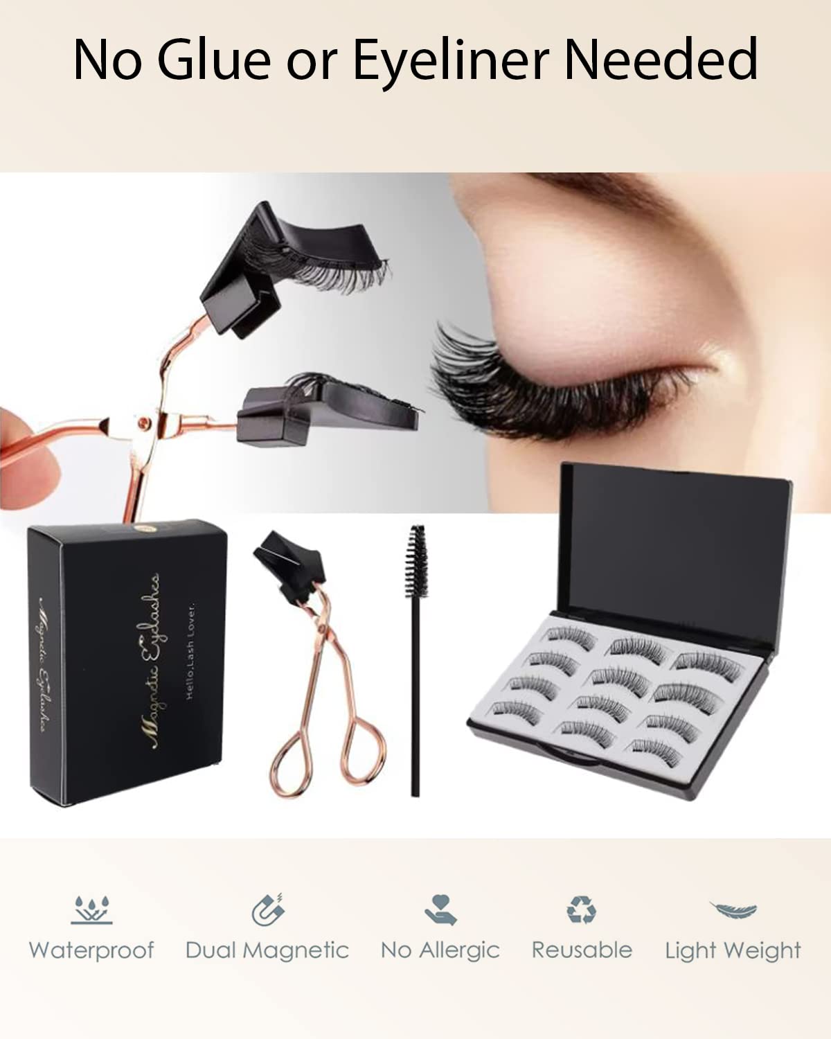 MOLAMOYA Magnetic False Eyelashes 12pcs, 3D Natural Look False Eyelashes, Easy to Wear