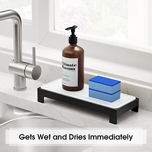qeerable Instant Dry Sink Organizer,Bathroom Sink Organizer Countertop Soap and Sponge Holder for Kitchen Sink Caddy Drying Rack Accessory Fast Drying Stone Sink Tray (White)