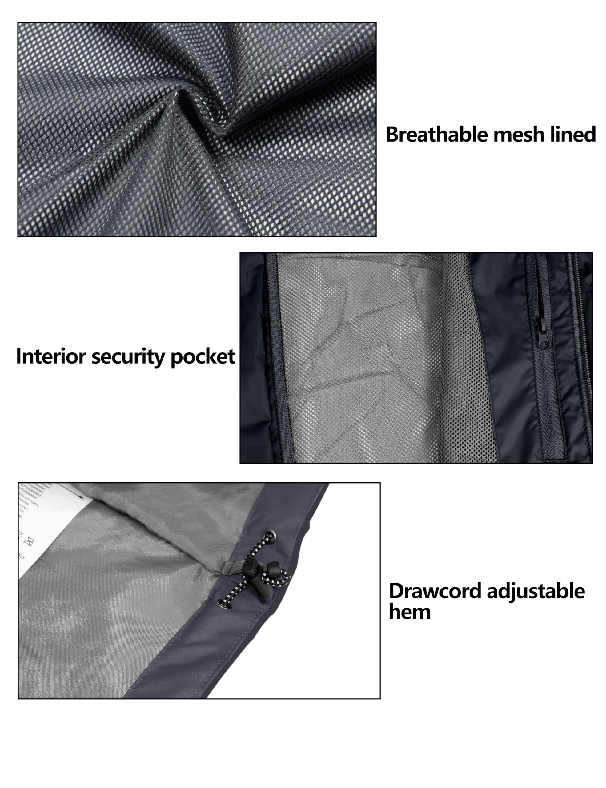 Little Donkey Andy Women’s Lightweight Waterproof Rain Jacket Outdoor Windbreaker Rain Coat Shell for Hiking, Travel Black L