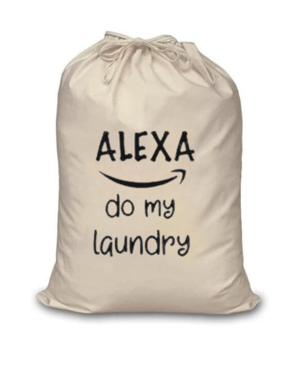 Mayatra's Organic Alexa Do My Laundry Cotton Laundry Bag for Clothes - Travel Organizer - Eco-Friendly 100% Pure Cotton Drawstring Bag - Large Size (Pack Of 1)