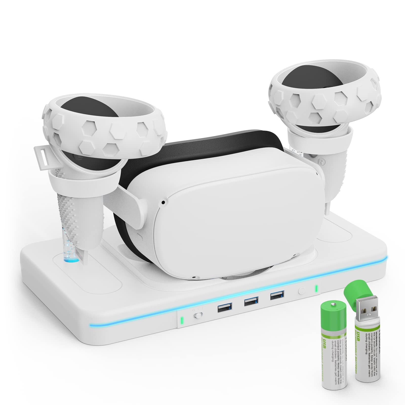 VR Charging Station for Oculus Quest 2/Meta Quest 2, CODOGOY Charging Dock Supports LED Indicator/Charging Headset, with 2 Rechargeable Batteries&USB Charging Cable, Support Elite Strap with Battery