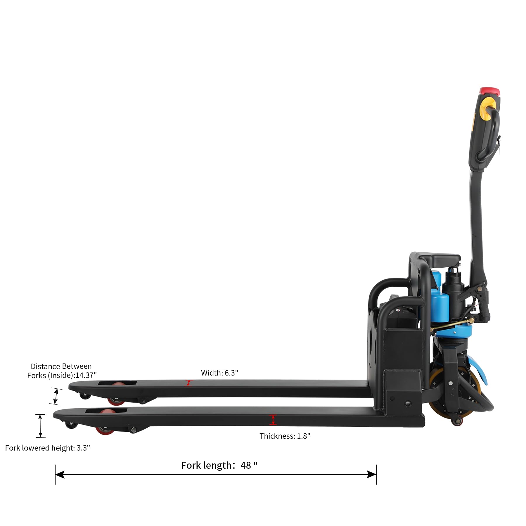 Tory Carrier Full Electric Power Pallet Jack 3300lbs Capacity Lithium Battery Electric Pallet Trucks 48" x27" Fork Size-Blue Style