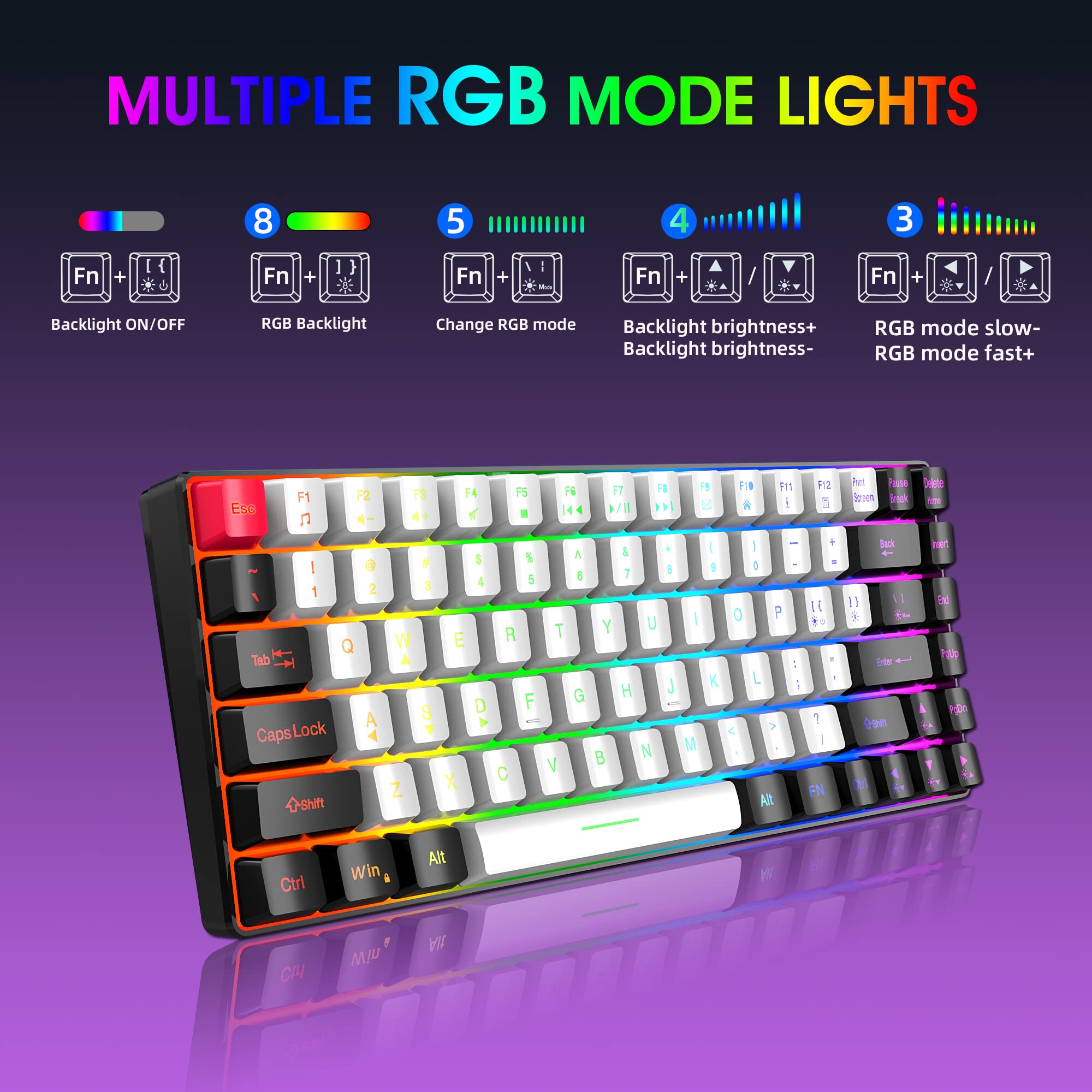 Snpurdiri Wired Gaming Keyboard, Rainbow Backlit Mini Gaming Keyboard, Compact Ergonomic Keyboard for Windows, PC, Laptop, Gaming (84 Keys, Black)