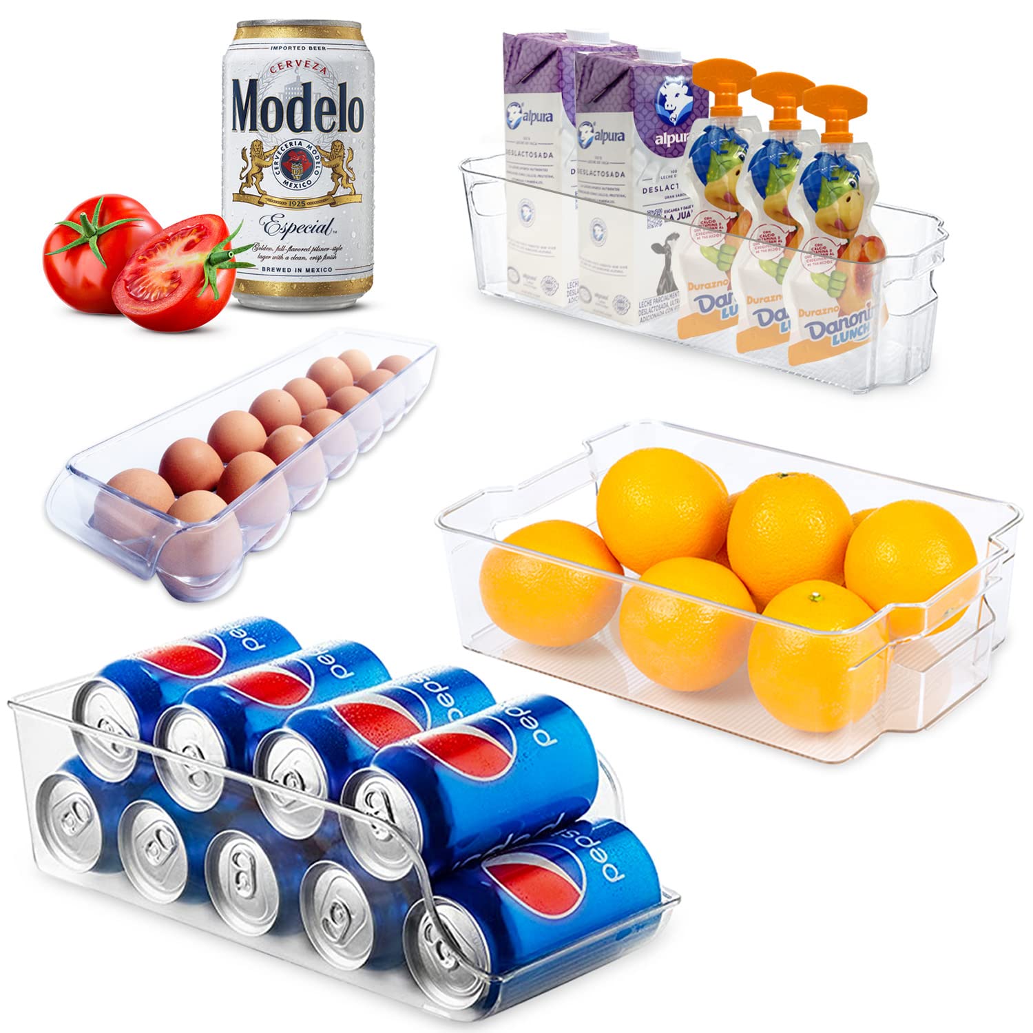 Refrigerator Organizer Bins ā 4 Pcs Clear Storage Bins for Fridge, Freezer, Cabinets Pantry Storage Basket with Handles for Kitchen Organization and Storage ā Stackable Bathroom Organizer ALORA