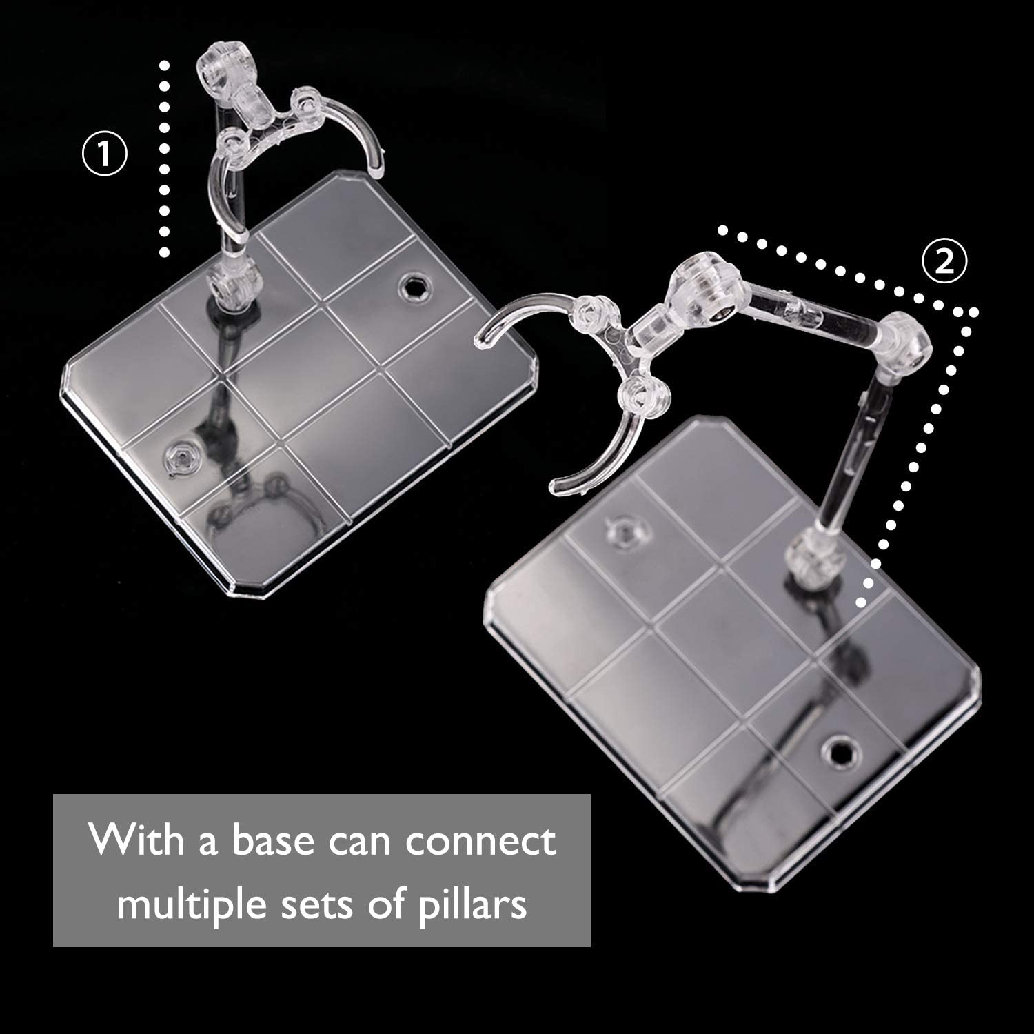 Migaven Action Figure Stand, 10pcs Assembly Action Figure Display Holder Base Doll Model Support Display Stand Compatible with HG RG SD SHF Gundam 1/144 Toy Clear