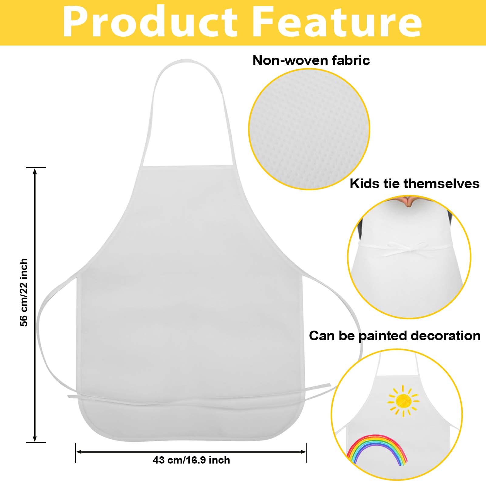 Sntieecr 24 Pieces Kids Apron and Chef Hat Set, Adjustable Kids White Non Woven Fabric Chef Hats Skin-friendly Child Apron for Kitchen Cooking, Baking, Painting, Training Wear Kid's Size (7 -12 Years)