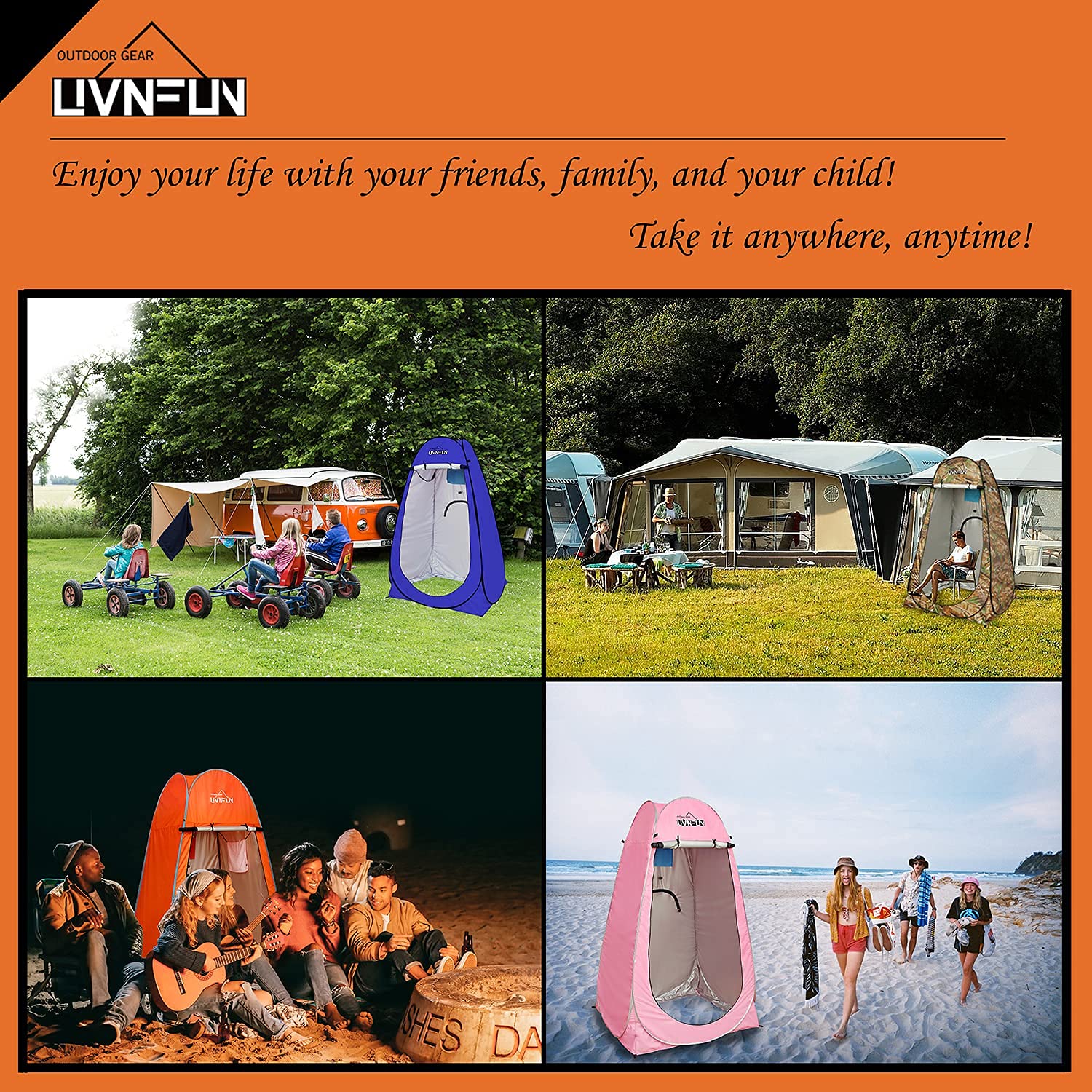 LUVNFUN Privacy Shower Tent โ Pop Up Changing Tent Camping Shower Toilet Tent Portable Shelters Room 6.2 FT Tall - Color Pink